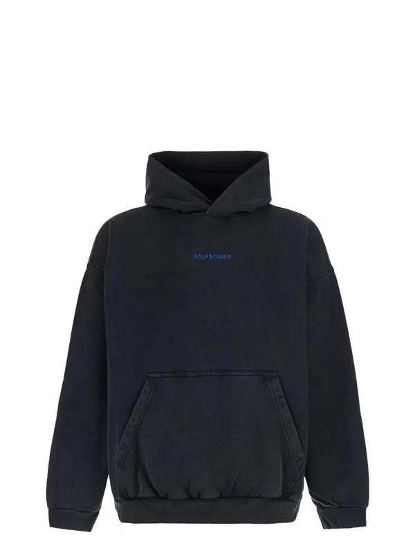 Balenciaga Logo Embroidered Hoodie - Black