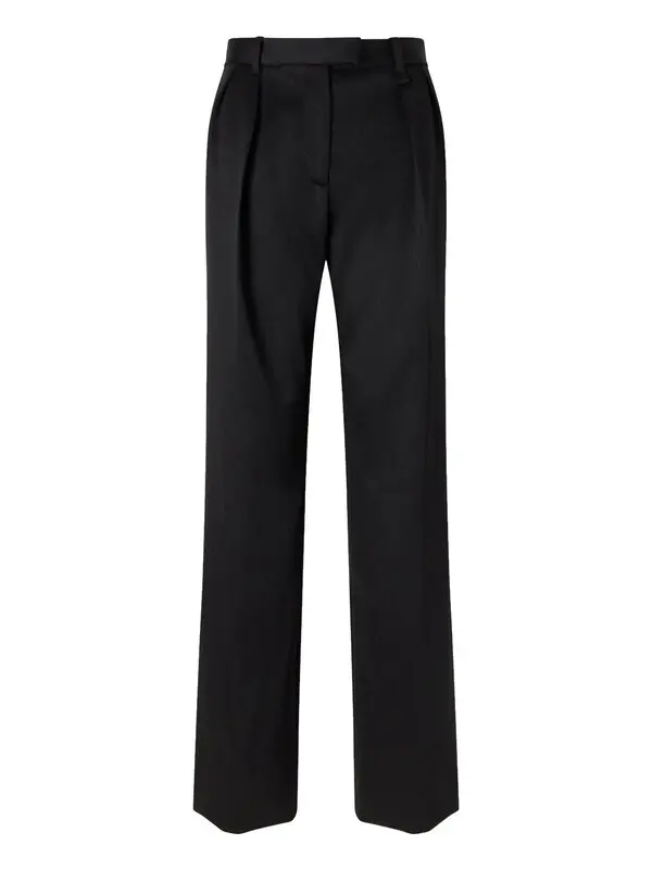WILLY CHAVARRIA Pleated Wool-blend High-rise Straight-leg Pants - Black