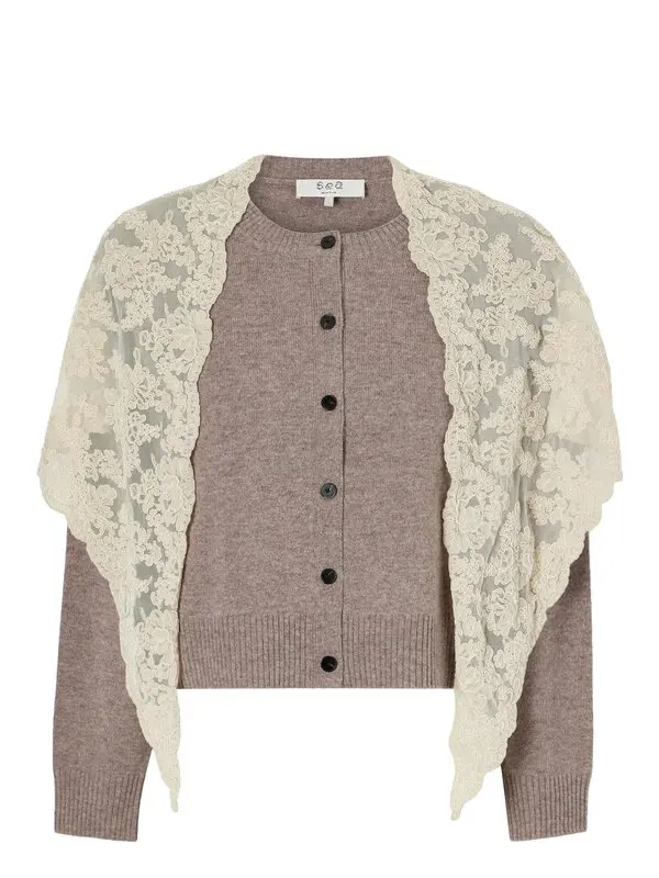 Sea Kirra Lace-trimmed Wool Cardigan - Brown