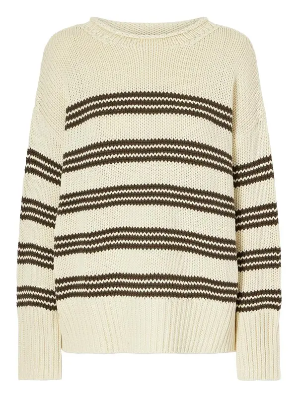 LA LIGNE Marina Striped Cotton Sweater - Neutrals