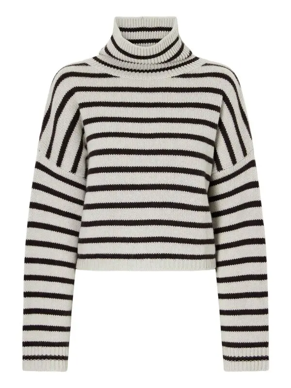 LISA YANG Zerlina Striped Cashmere Turtleneck Sweater - Black
