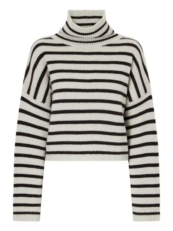 LISA YANG Zerlina Striped Cashmere Turtleneck Sweater - Black