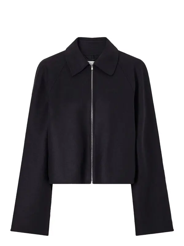 Another Tomorrow Virgin Wool Cropped Jacket - Black