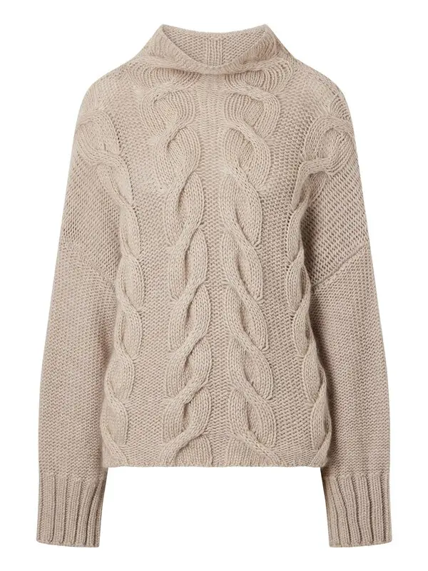 Khaite Nico Cable-knit Cashmere, Mohair And Silk-blend Turtleneck Sweater - Neutrals