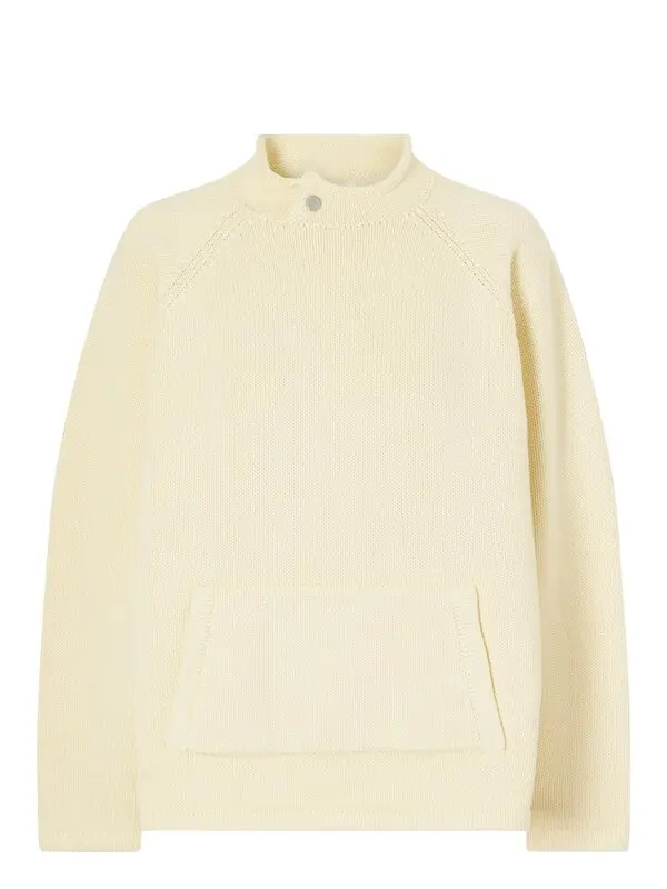 Still Here Snap Collar Cotton Sweater - Yellow