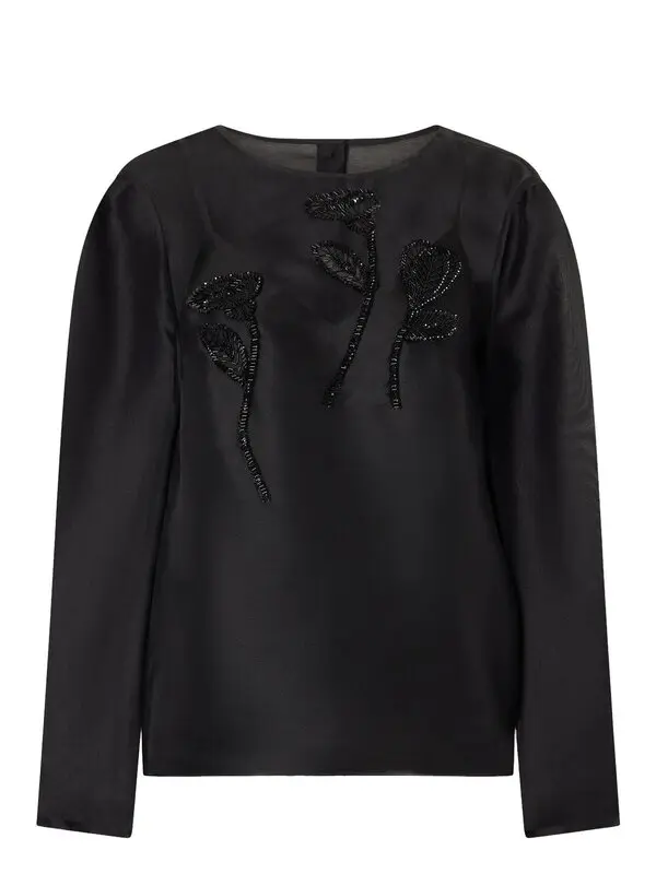 Carolina Herrera Sequin-embellished Embroidered Silk-organza Blouse - Black