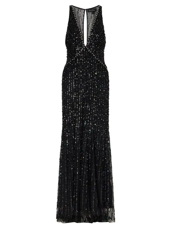 Jenny Packham Atlas Embellished Cut-out Satin Gown - Black