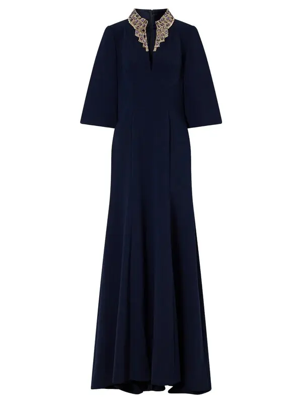 Jenny Packham Nyota Crystal-embellished Crepe Gown - Blue