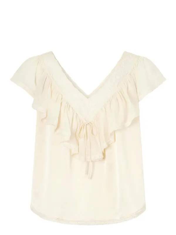 DÔEN Yadira Ruffled Lace-trimmed Silk Blouse - Neutrals
