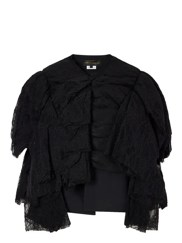 Comme Des Garçons Ruffled Lace And Silk-blend Georgette Top - Black