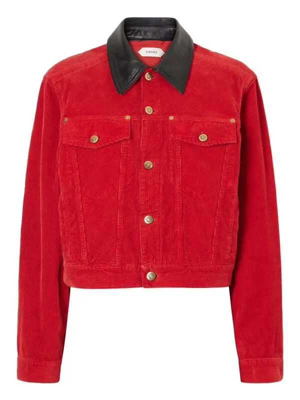 Versace Cotton-velvet Leather-trimmed Jacket - Red