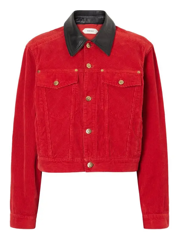 Versace Cotton-velvet Leather-trimmed Jacket - Red