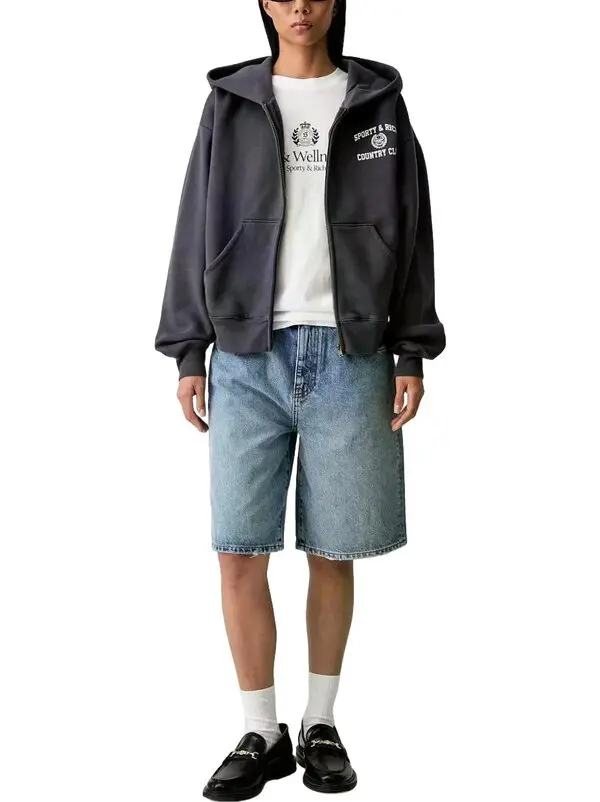 Sporty & Rich Logo-print Zip-up Hoodie - Grey