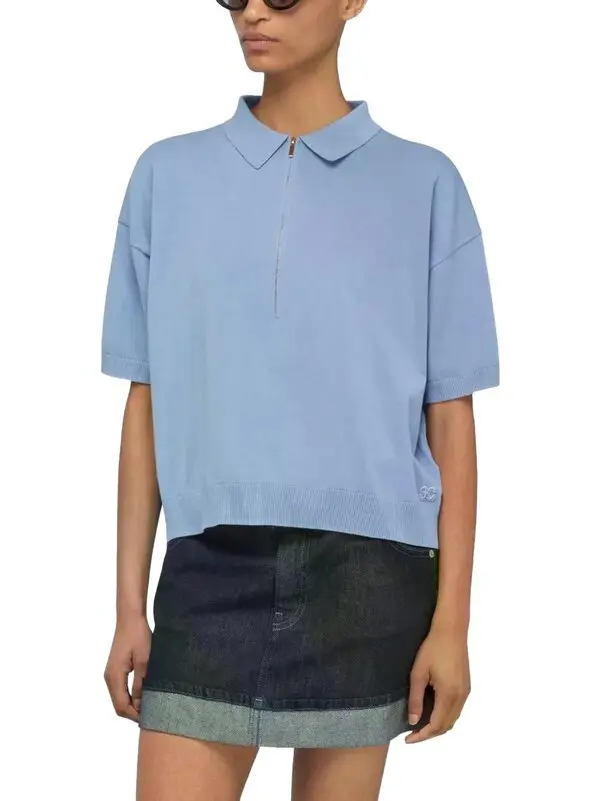 SEMICOUTURE Quarter-zip Short-sleeve Sweater - Blue