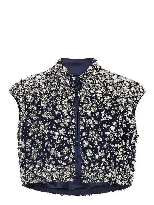 Jenny Packham Super Moon Crystal-embellished Crepe Evening Jacket - Blue