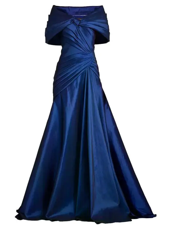 Tadashi Shoji Pleated Off-shoulder Maxi Gown - Blue
