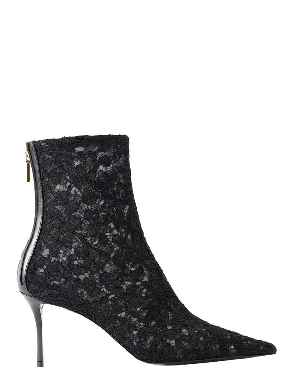 Dolce & Gabbana Lollo Leather-trimmed Lace Ankle Boots - Black