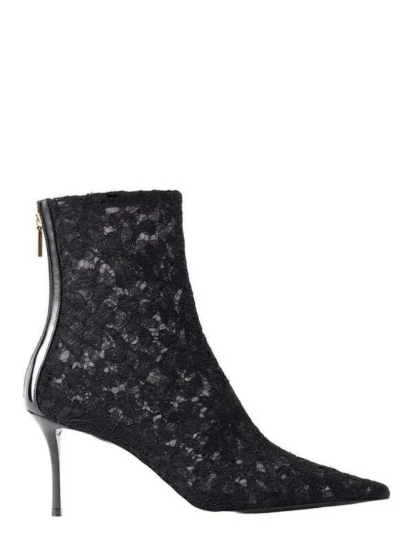 Dolce & Gabbana Lollo Leather-trimmed Lace Ankle Boots - Black
