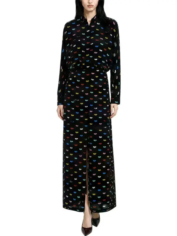 Fiorucci Lips-print Long-sleeve Midi Dress - Black