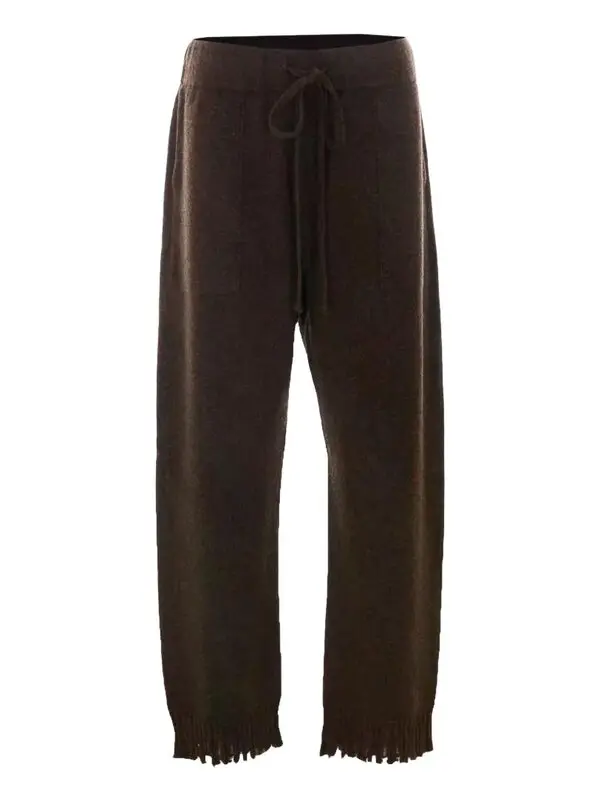 UMA WANG Drawstring-waist Frayed-edge Trousers - Brown