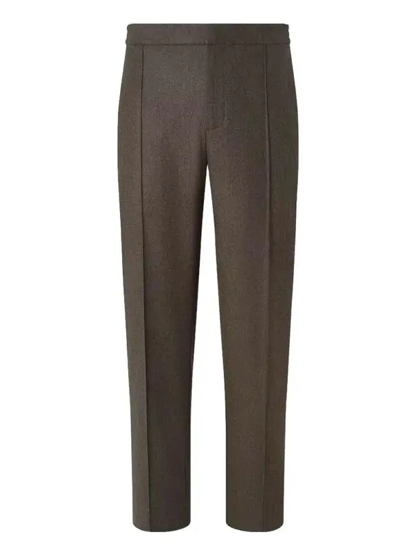 Zegna Dark Olive Green Wool Silk And Cashmere Pants - Brown