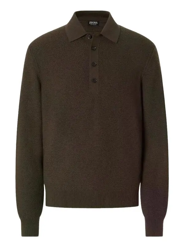Zegna Dark Olive Mélange Oasi Cashmere Polo Shirt - Green