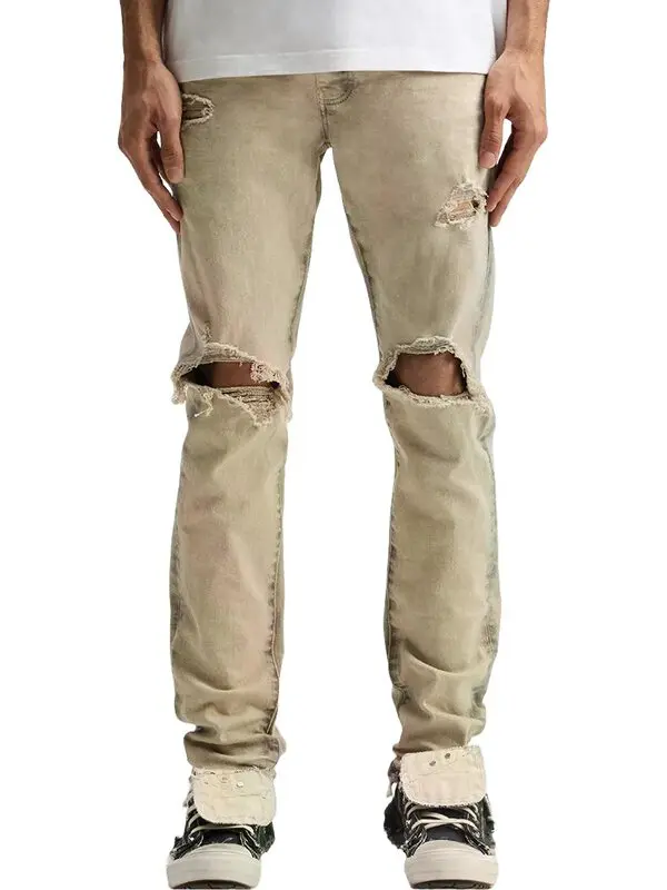 PURPLE BRAND Belt-loop Distressed-effect Jeans - Neutrals