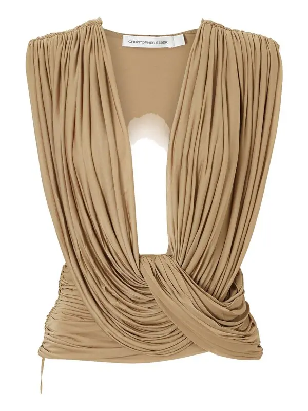 Christopher Esber Ripple Draped Mesh Top - Beige