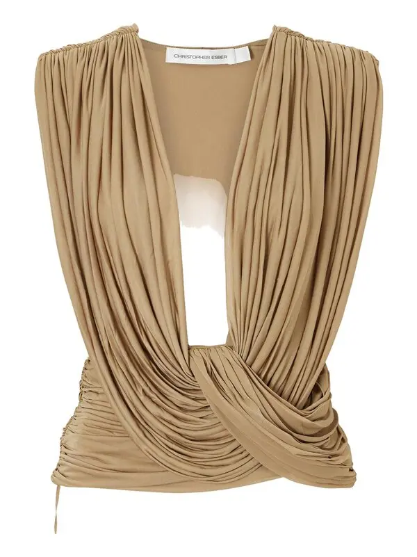 Christopher Esber Ripple Draped Mesh Top - Neutrals