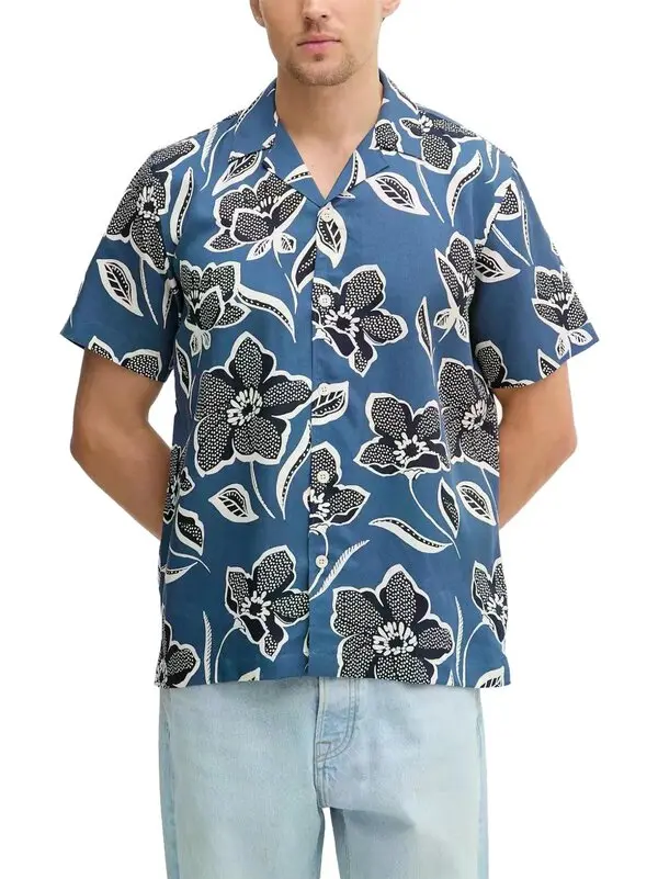 Lindbergh Floral-print Short-sleeve Shirt - Blue