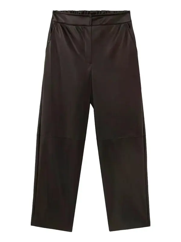 Alpha Studio Elasticated-waistband Faux-leather Trousers - Brown