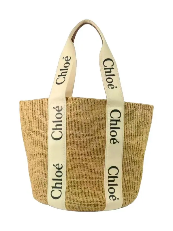 Chloé Woody Logo-tape Basket Bag - Neutrals