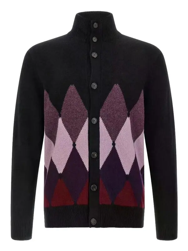 BALLANTYNE Diamond Intarsia Cardigan - Black