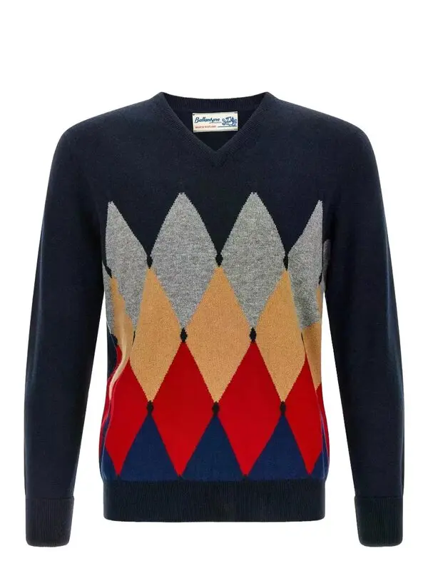 BALLANTYNE Intarsia-knit V-neck Sweater - Blue
