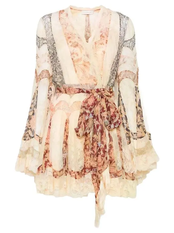 Zimmermann Floral-print Lace-trim Dress Set - Brown