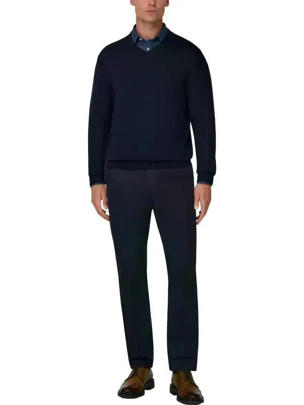 Boggi Milano V-neck Jumper In Extrafine Merino Wool - Blue