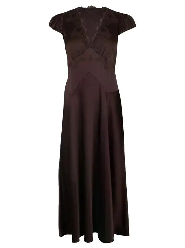 DÔEN Coraline Lace-trimmed Silk Midi Dress - Brown