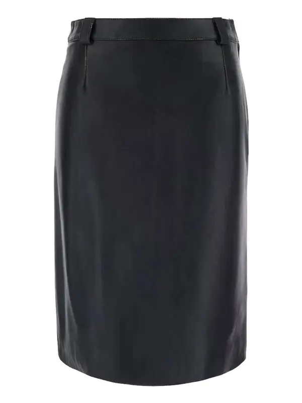 GRIFONI Rear-slit Leather Skirt - Black