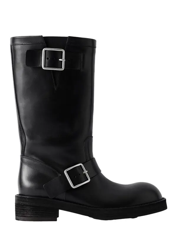 ANN DEMEULEMEESTER Sarith Engineer Buckled Leather Biker Boots - Black