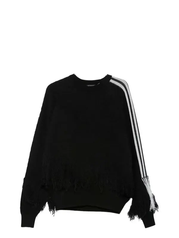 Y3 Fringed-detail Side-stripe Sweatshirt - Black