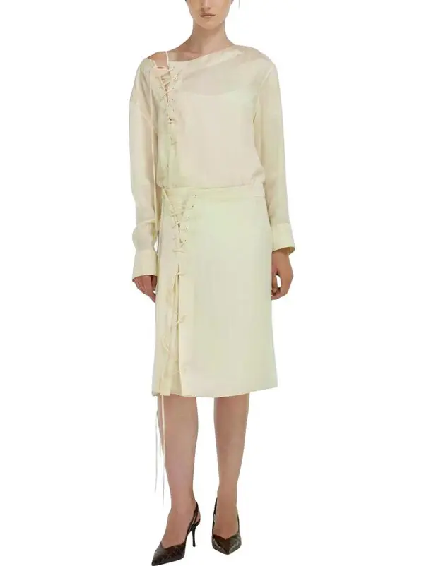 FERRAGAMO Satin Skirt With String Tie Detail - Neutrals