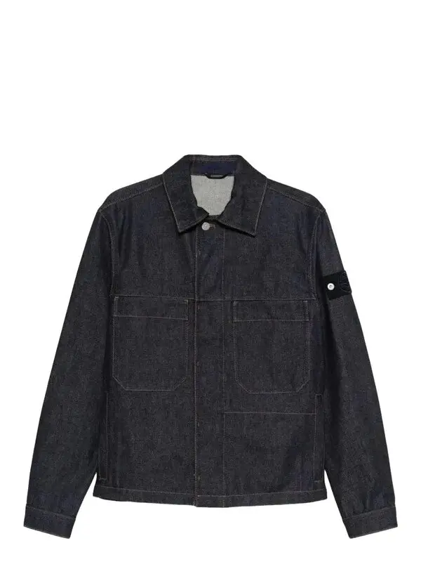 Stone Island Indigo Denim-raw` Biker Jacket - Multicolor