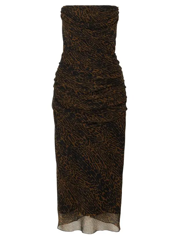 Carolina Herrera Strapless Draped Leopard-print Silk-chiffon Midi Dress - Brown