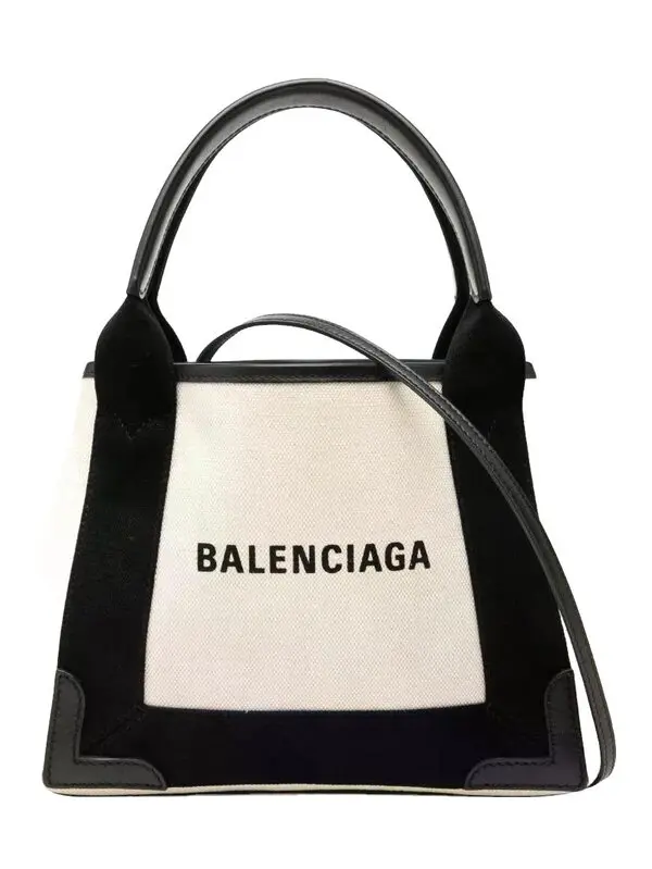 Balenciaga 2018 Canvas Navy Cabas Xs Satchel - Brown