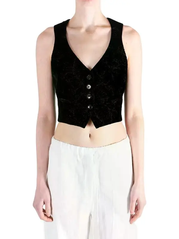 ANN DEMEULEMEESTER Diana Floral-jacquard Cropped Waistcoat - Black