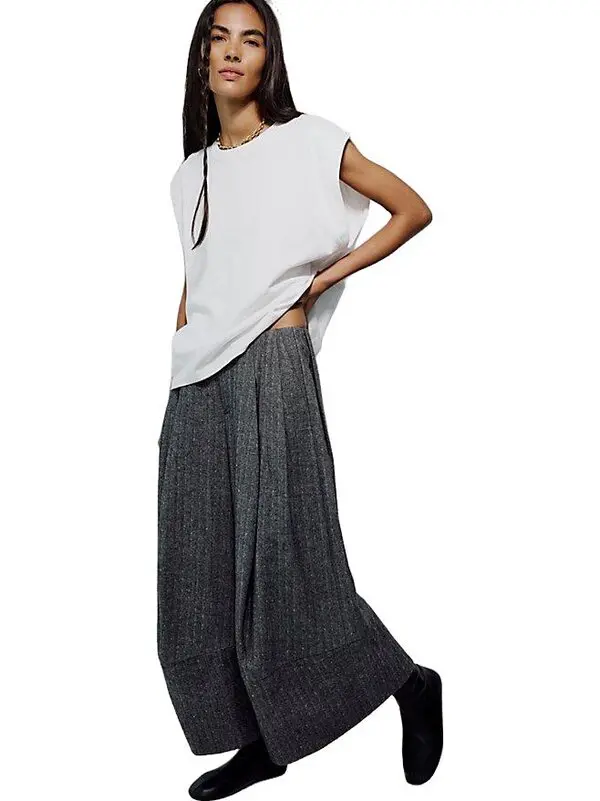 Free People Set In Stone Mid-rise Wool Trousers - Grey Combo