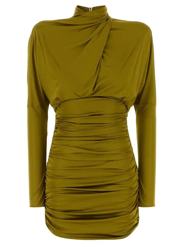 Balmain Ls Open Back Draped Viscose Jersey Dress - Multicolor