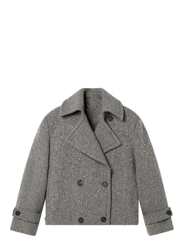 GOLDEN GOOSE Cappotto Corto Regina In Lana Con Paillettes E Ricami - Gray