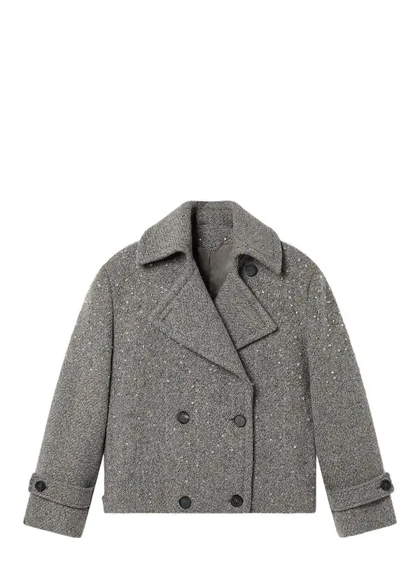 GOLDEN GOOSE Cappotto Corto Regina In Lana Con Paillettes E Ricami - Gray