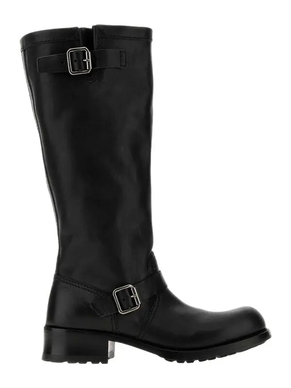 Prada Stivali In Pelle Con Doppia Fibbia - Black